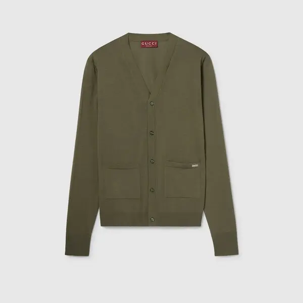 Gucci Fine Wool Knit Cardigan With Intarsia - Green