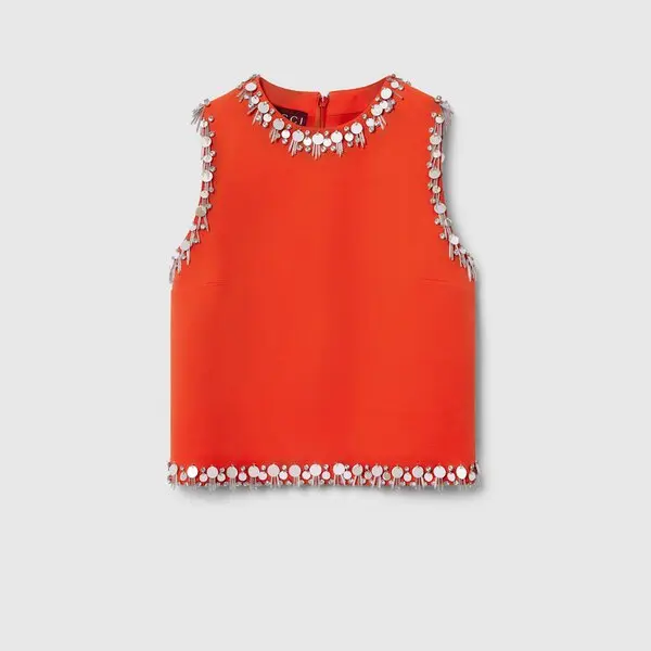 Gucci Crêpe Wool Silk Top With Embroidery
