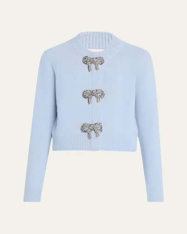 Carolina Herrera Crystal Bow Wool-cashmere Cardigan - Celeste