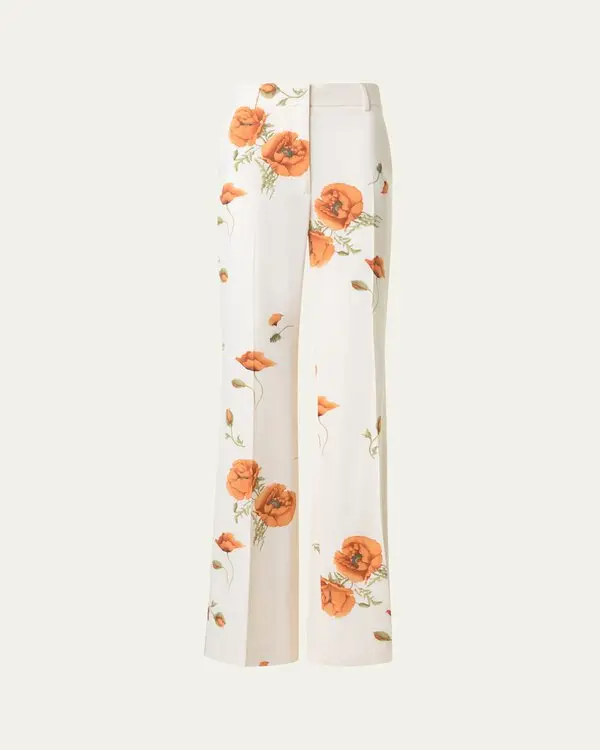 Akris Florine Anemone Print Silk Crepe Pants
