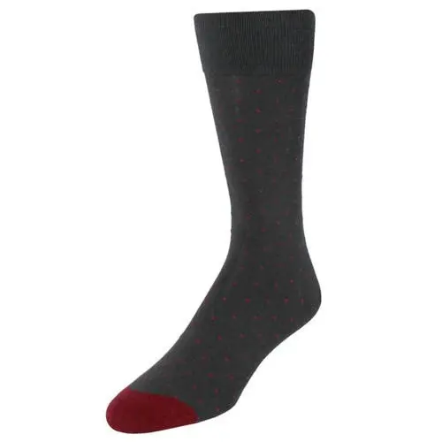Trafalgar Pierre Polka Dot Mid-calf Pima Cotton Socks - Charcoal With Red Dots