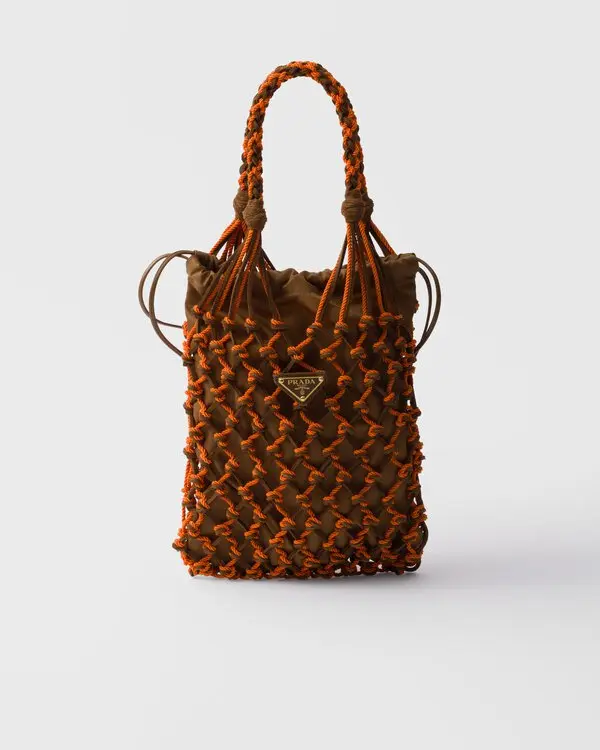 Prada Noué Small Macramé And Suede Bag - Cocoa Brown/orange