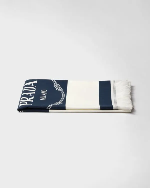 Prada Cotton Beach Towel - White/navy Blue