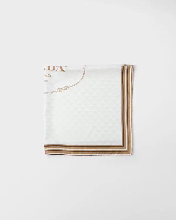 Prada Printed Silk Twill Jacquard Scarf 90 X 90 Cm - Chalk White/camel