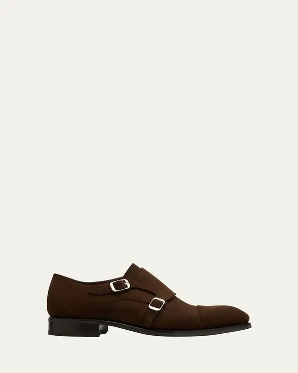 Brioni Milano Suede Cap-toe Double-monk Strap Loafers - Coffee