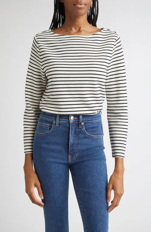 Veronica Beard Hovey Stripe Boat Neck T-shirt - Dove Black