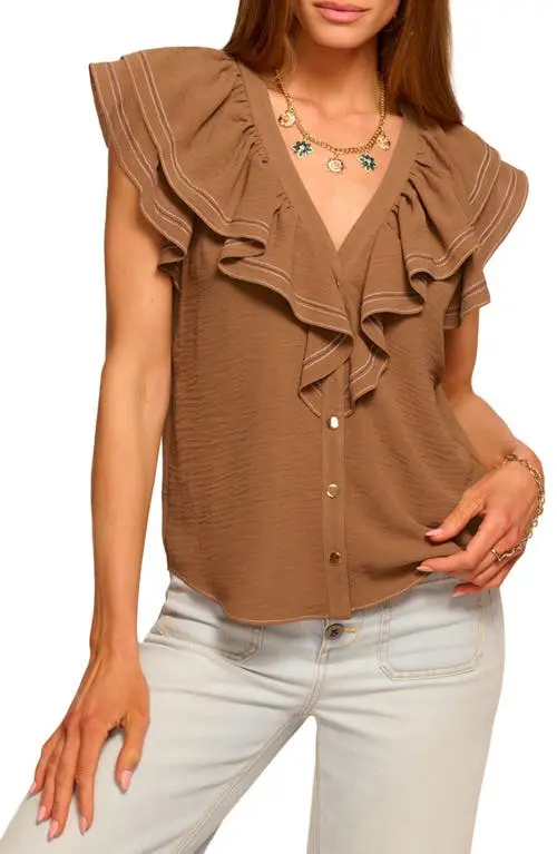 Ramy Brook Lettie Topstitch Ruffle Detail Top