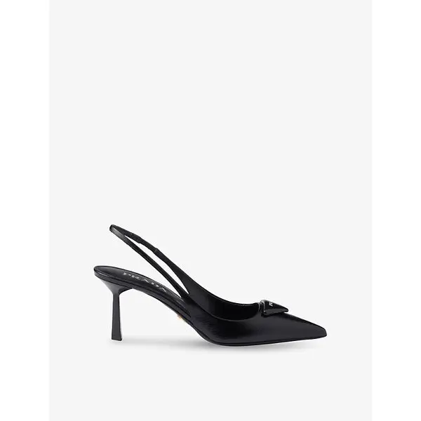 Prada Saffiano Sling-back Patent-leather Heeled Courts