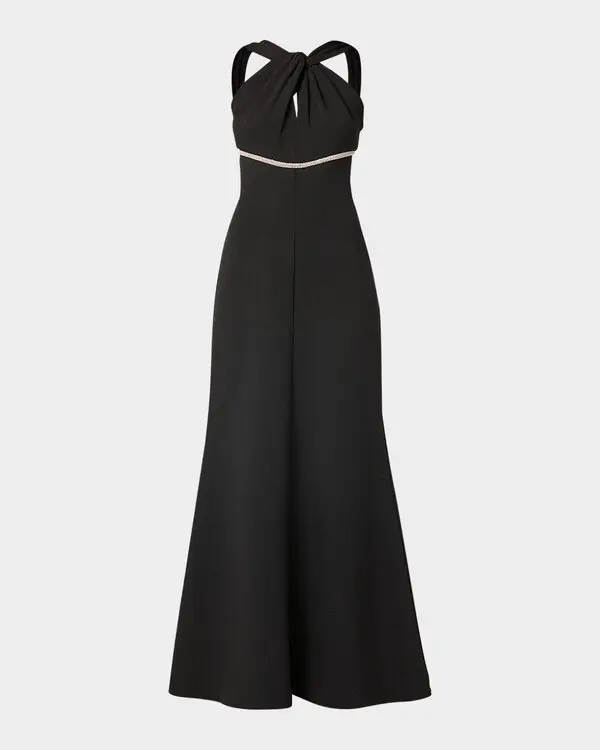 Shoshanna Baker Crystal-embellished Halter Gown