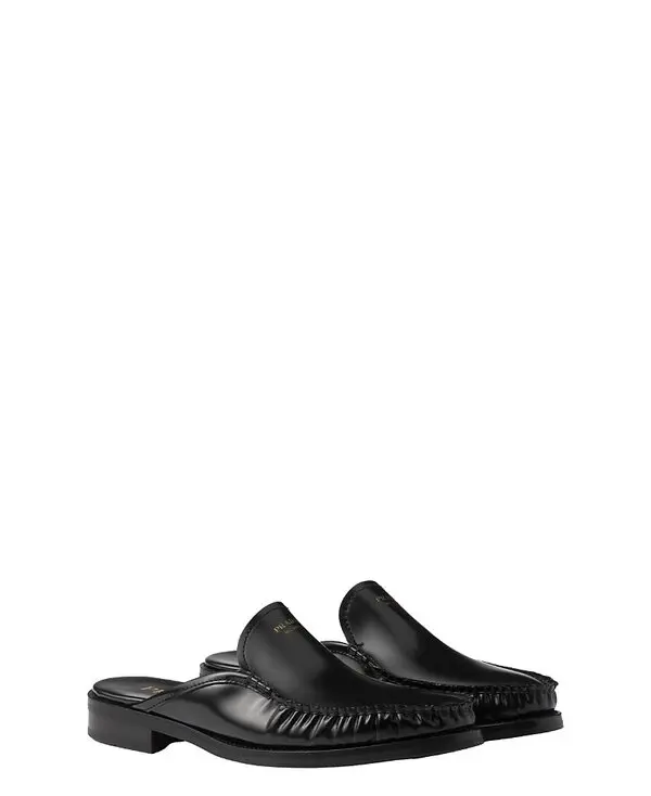 Prada Brushed Leather Mules - Black
