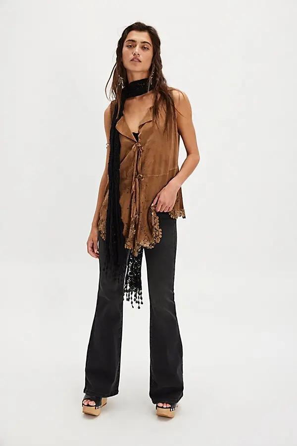 NIGEL PRESTON Lace Trim Suede Bolero