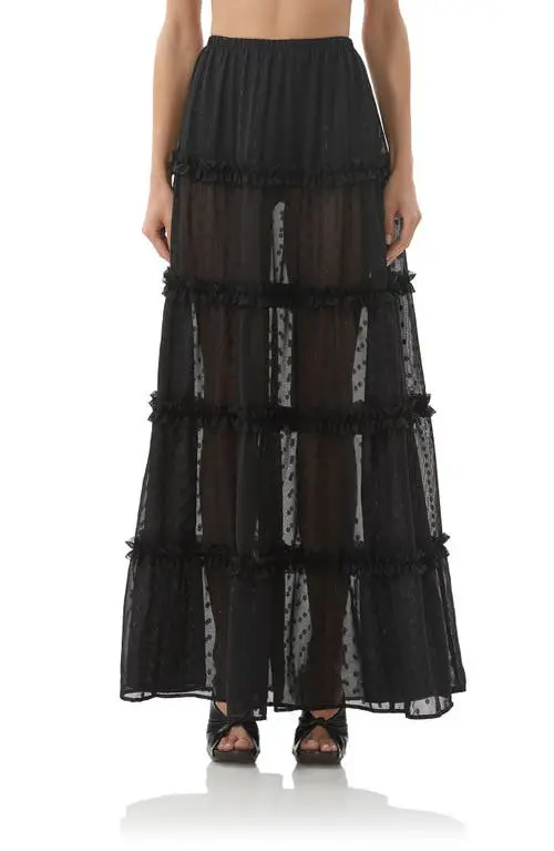 AFRM Sabina Clip Dot Tiered Maxi Skirt - Noir