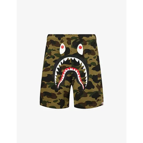 A BATHING APE Camo Shark Cotton Sweat Shorts - Green Camo