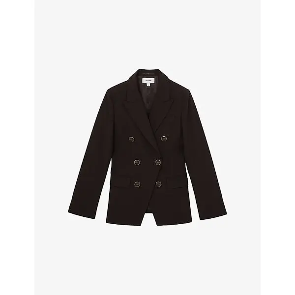 REISS Lia Peak-lapel Double-breasted Wool-blend Blazer - Chocolate Brown