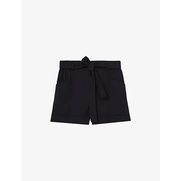 REISS Belted Woven Regular Fit Shorts - Navy