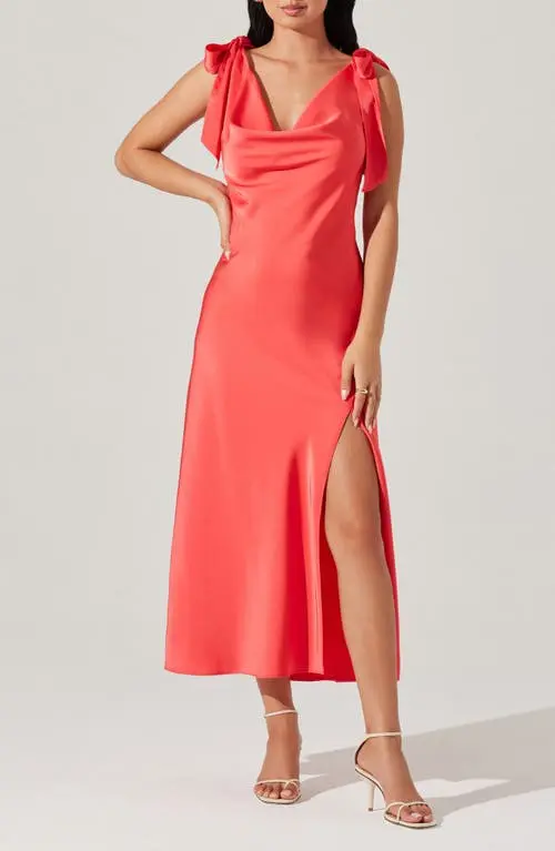 Astr The Label Allexina Tie Shoulder Satin Midi Dress