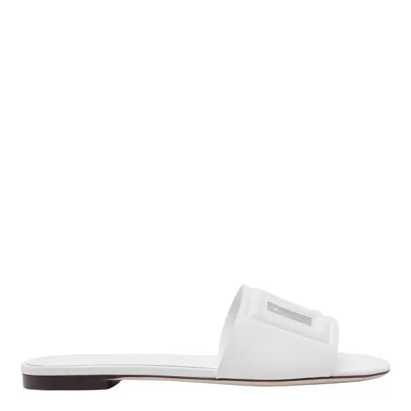 Dolce & Gabbana Leather Slide With Dg Logo - White