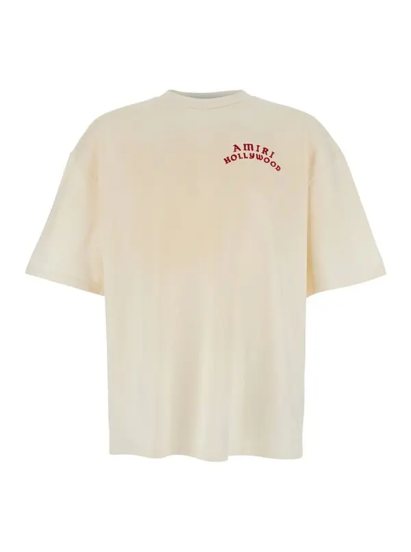 Amiri Crewneck T-shirt With Logo Lettering On Front And Rear In Cotton - White