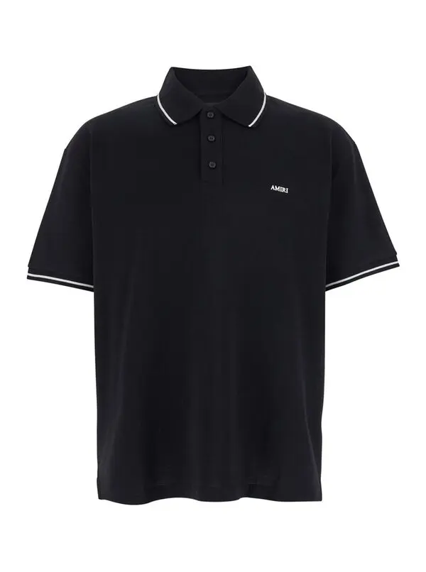 Amiri Polo Shirt With Classic Collar And Logo Lettering Embroidery On The Front In Cotton - Black