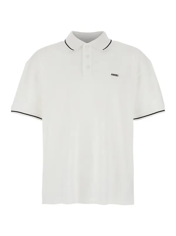 Amiri Polo Shirt With Classic Collar And Logo Lettering Embroidery On The Front In Cotton - White