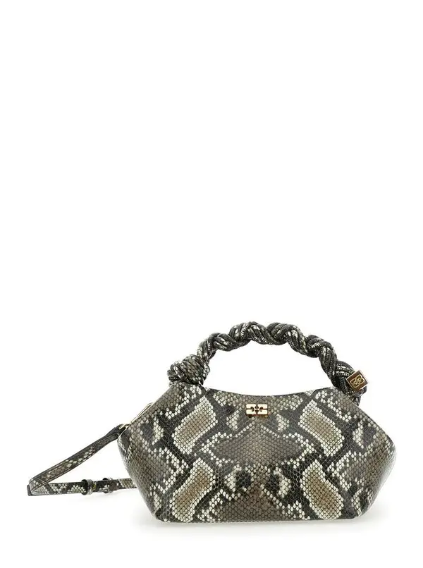 GANNI Leather 'bou' Handbag With Snakeskin Effect - Grey