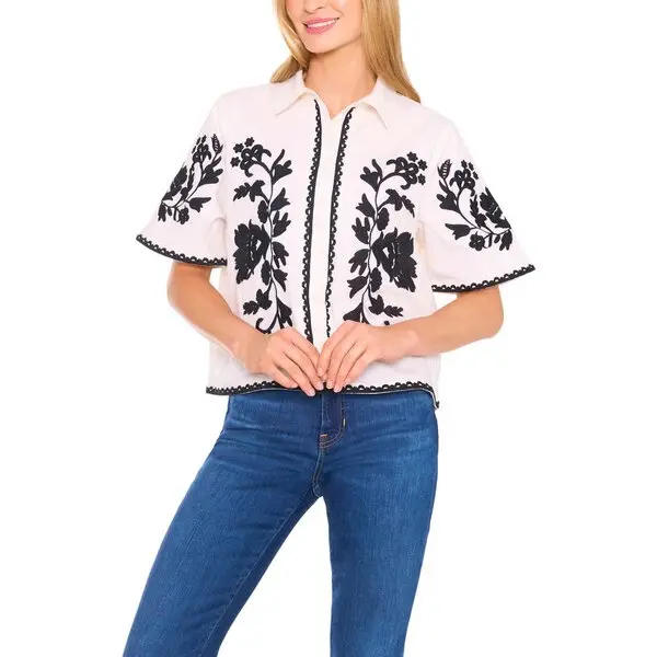 CECE DUPRAZ Embroidered Cotton Button-up Shirt