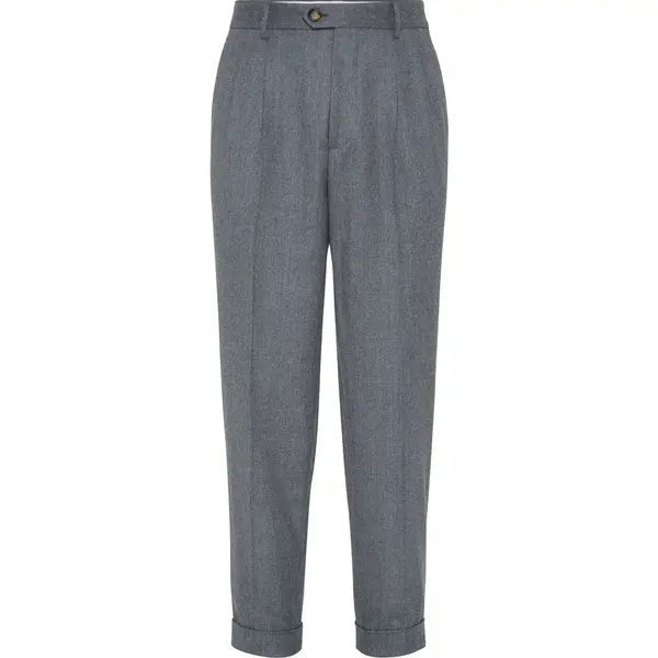 Brunello Cucinelli Leisure Fit Trousers With Double Pleats - Medium Grey