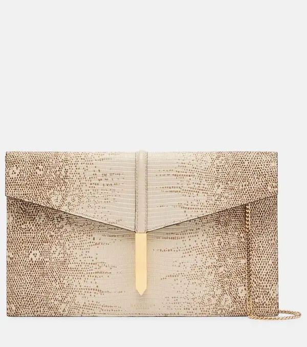 DEMELLIER Snake-effect Leather Clutch - Grey