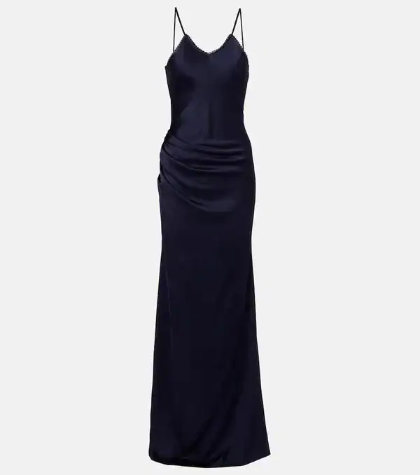 Victoria Beckham Lace-Trimmed Satin Maxi Dress - Blue - 30% Off |  Editorialist