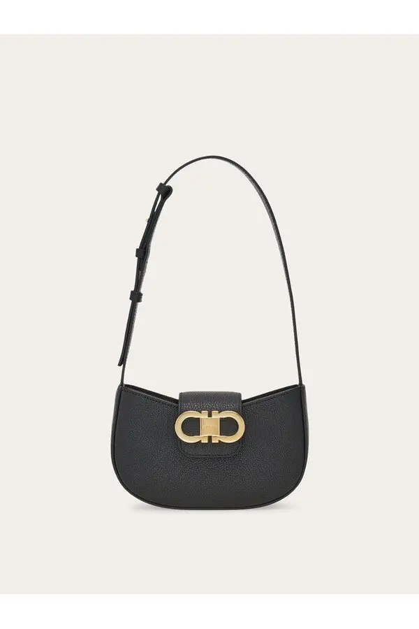 FERRAGAMO Double Gancini Mini Shoulder Bag - Black