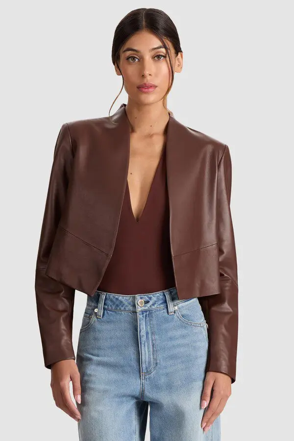 Alice + Olivia Harvey Leather Jacket - Brown