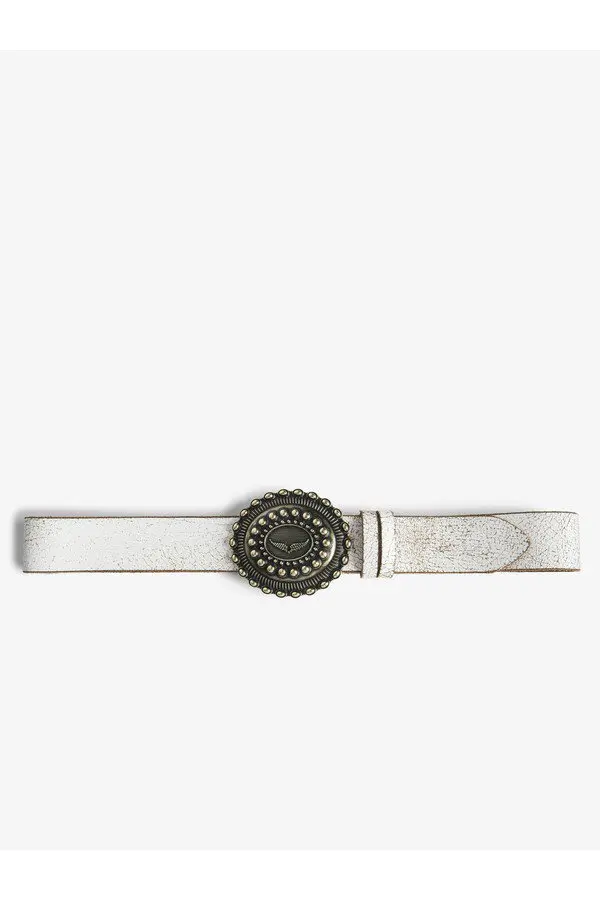 Zadig&Voltaire Santa Fe Crackled Leather Belt - White