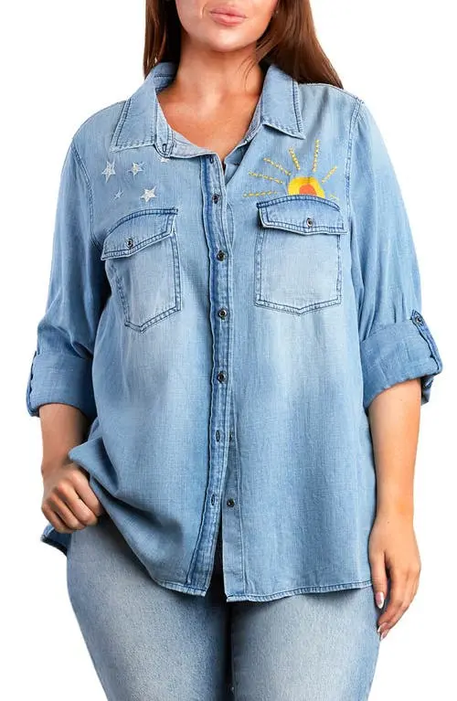 BILLY T Embroidered Denim Button-up Shirt