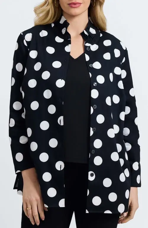 Foxcroft Carolina Dot Print Cotton Button-up Shirt - Black/ White