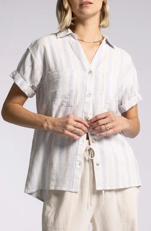THREAD & SUPPLY Sydney Stripe Linen Blend Button-up Shirt - Lavender Tan Stripe