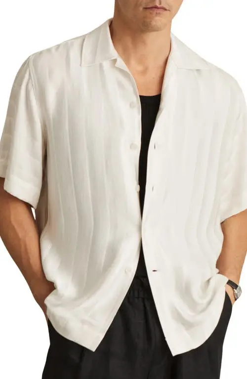 REISS Melba Jacqurd Stripe Camp Shirt - White