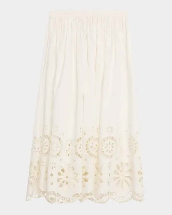 The Great. Eyelet Embroidered Midi Skirt