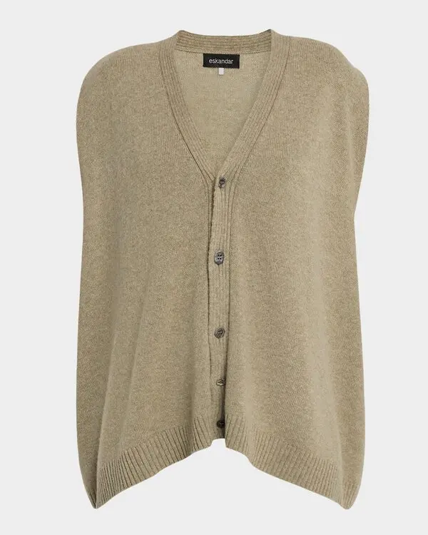 Eskandar Cashmere A-line Sleeveless Cardigan - Greensand