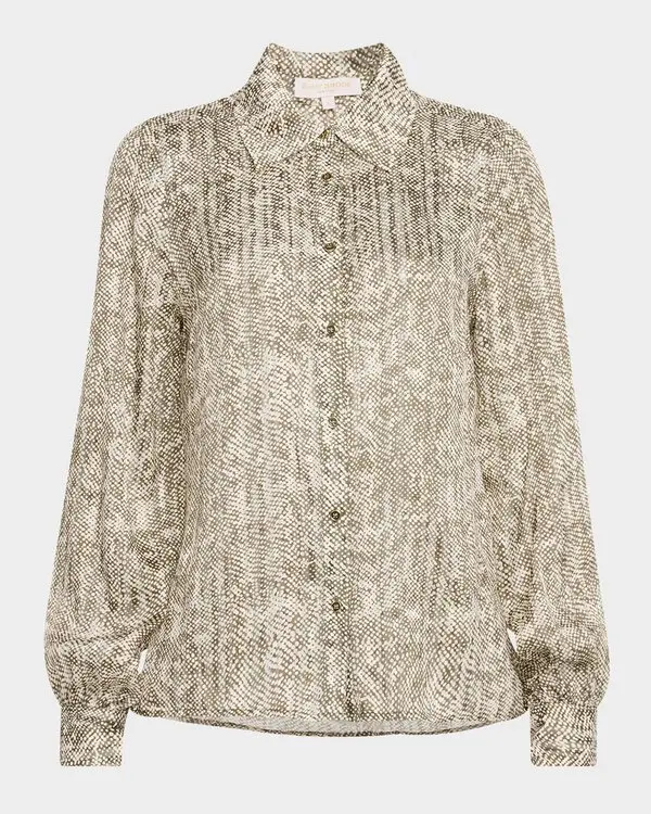 Ramy Brook Pauline Printed Silk Blouse - Olive Baja Dot