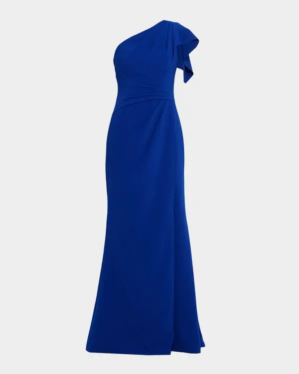 Rickie Freeman For Teri Jon Pleated One-shoulder Stretch Crepe Gown