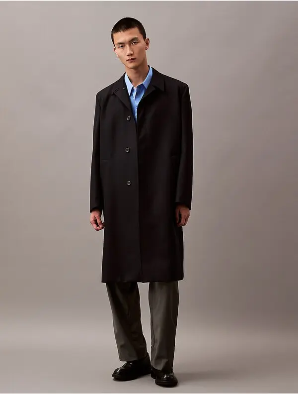 Calvin Klein Long Wool Twill Blend Car Coat