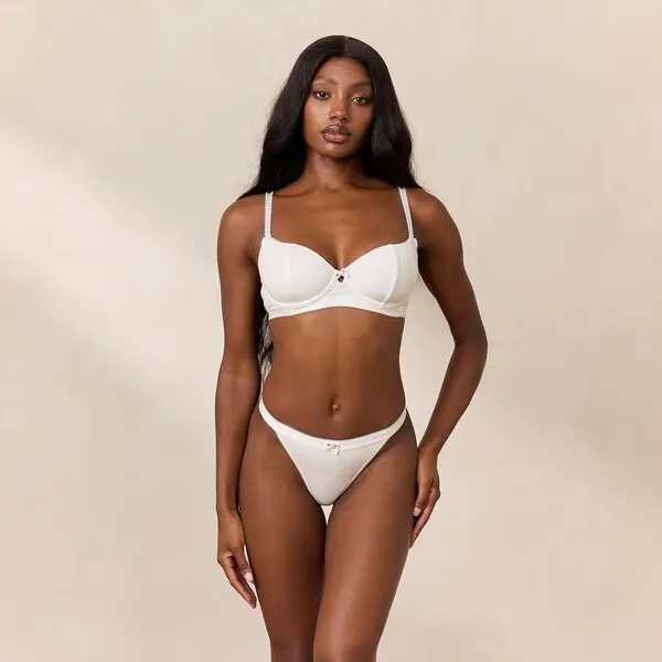 Lounge Rosebud Ribbed Balcony Bra - White