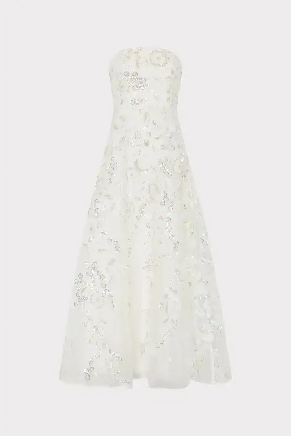 Petunia Beaded Dream Sequins Maxi Gown - White/silver