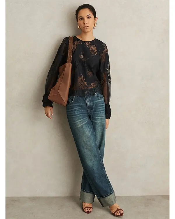 REISS Lace Blouse - Navy