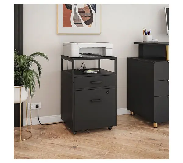 TECHNI MOBILI Rolling 2-drawer File Cabinet Wit H Usb Ports