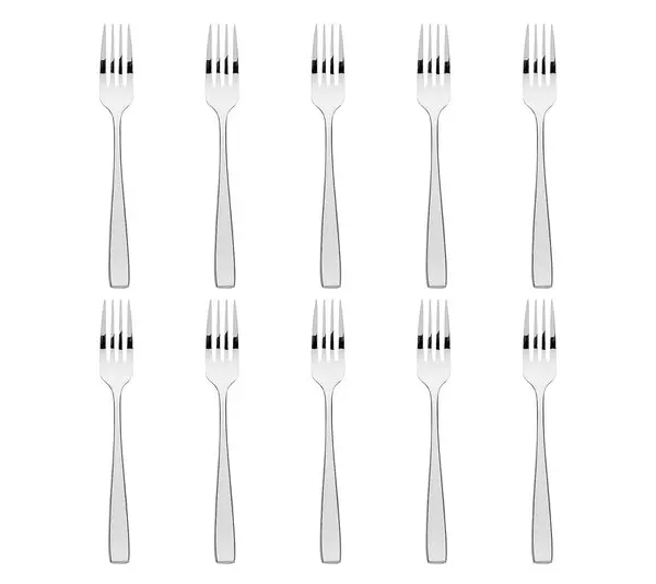 GODINGER Set Of 10 Chisel Mirrored 18/0 Ss Dinn Er Forks