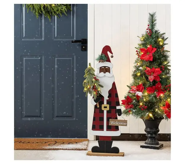 GLITZHOME 36'h Led Lighted African Santa Porch Ign With Timer