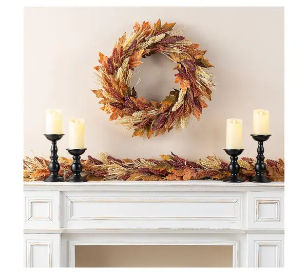 GLITZHOME 24'd Fall Harvest Multi-colored Sorgh Um Wreath