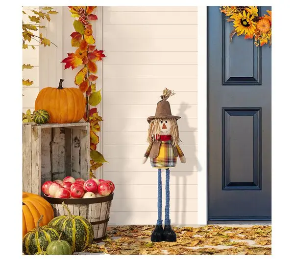GLITZHOME Fall Harvest Porch Scarecrow With Tel Escoping Legs