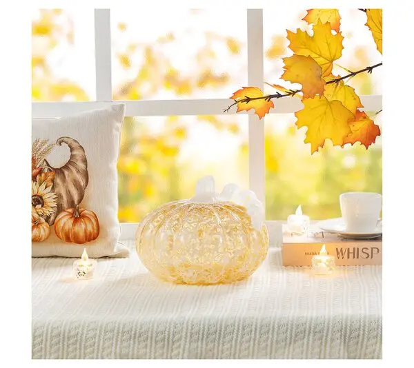 GLITZHOME 8.5'd Fall Amber Dots Glass Large Hal Loween Pumpkin